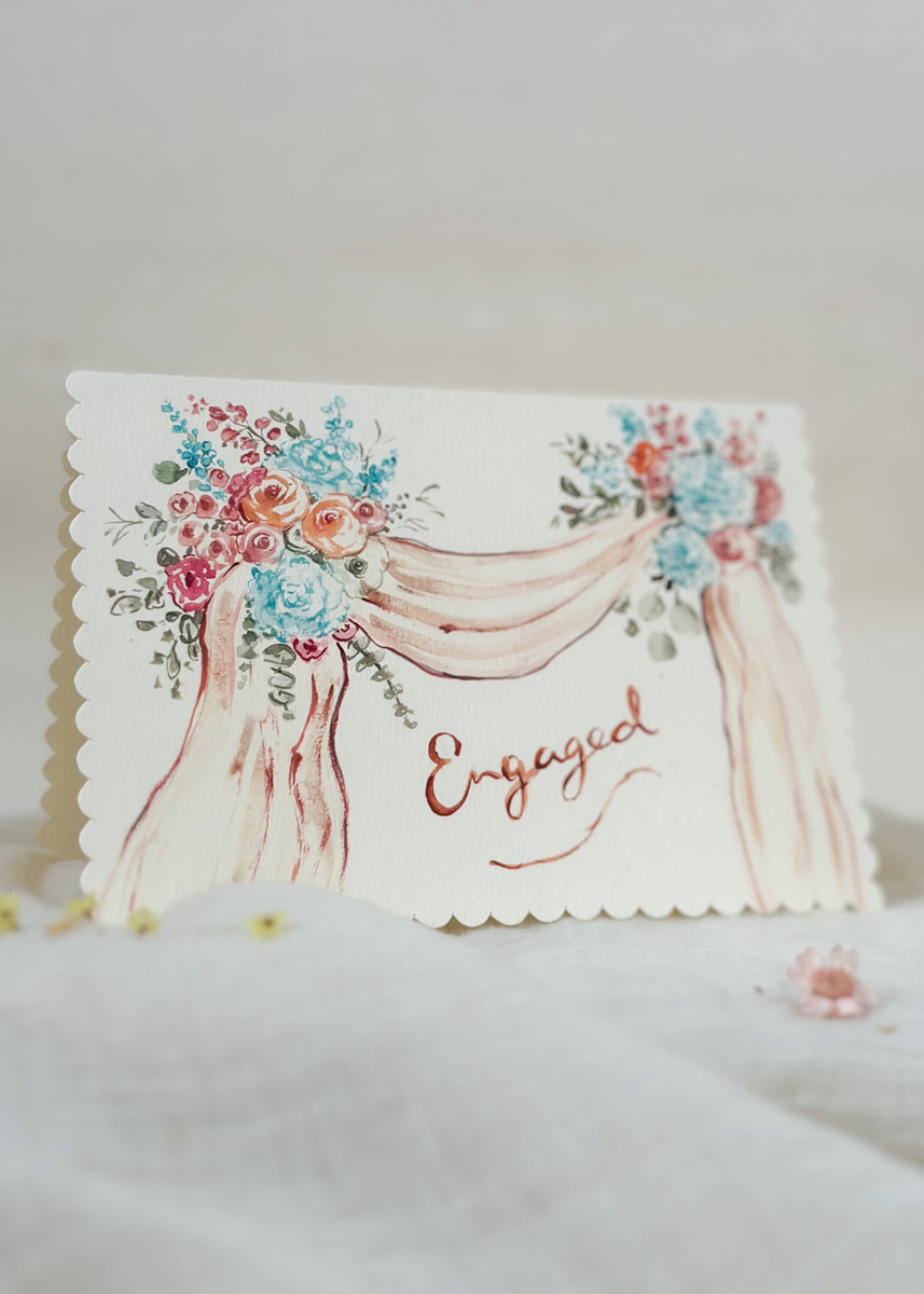 Engaged florals - scalloped edge card – Sophie Amelia Creates